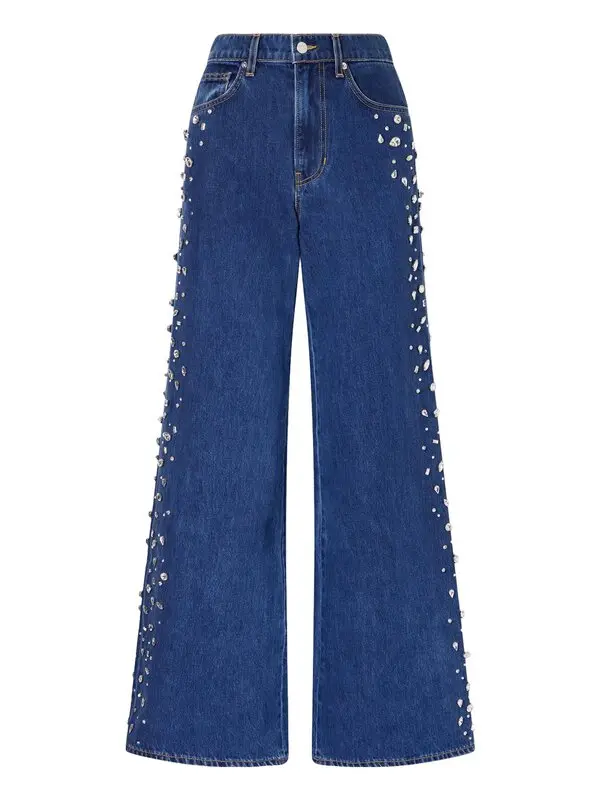 Veronica Beard Kasey Crystal-embellished High-rise Wide-leg Jeans - Blue