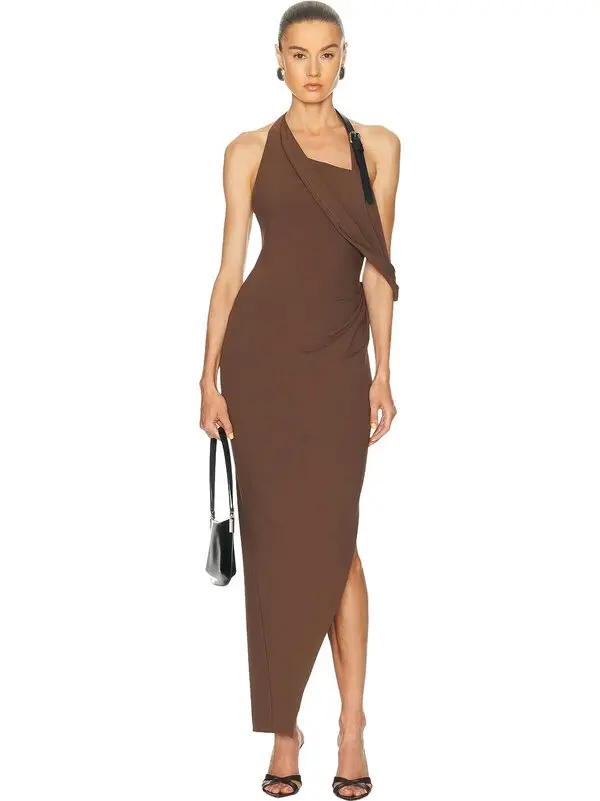 Monse Soft Drape Cowl Dress - Teak