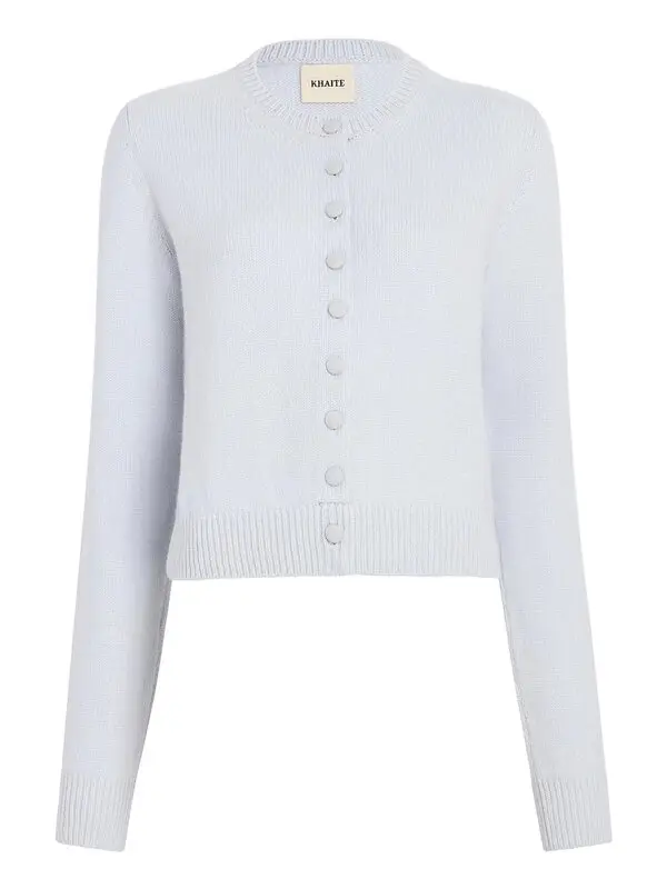 Khaite Everheart Cardigan With Suede Buttons - Ice Blue