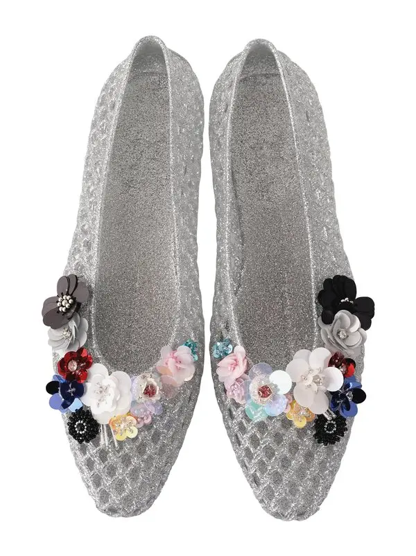 HEAVENLY JELLY Petal Embellished Jelly Flats - Silver