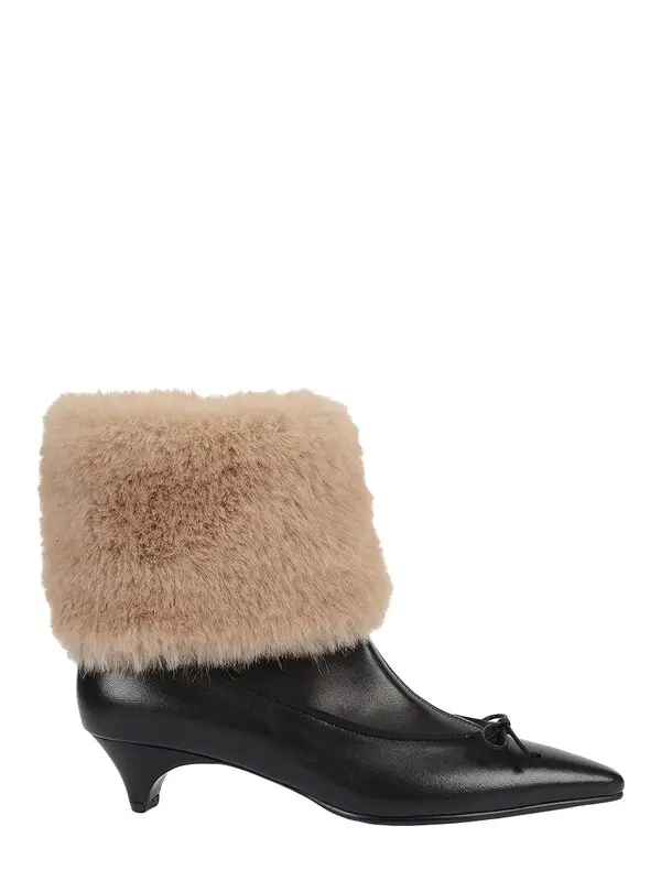 SALONDEJU Ballet Fur Ankle Boots - Ivory