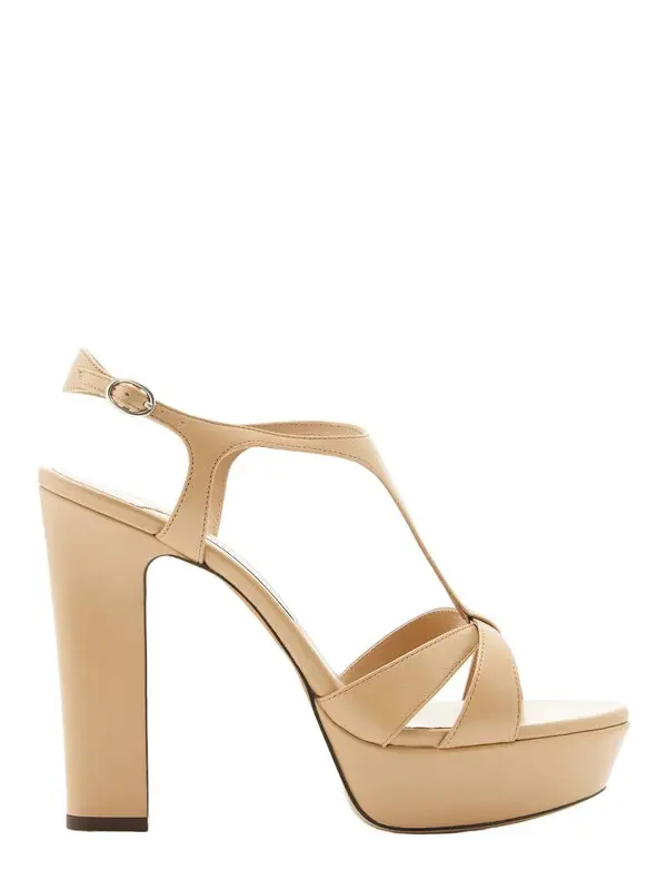 JIMMY CHOO Kesia Leather Platform Sandals - Neutral