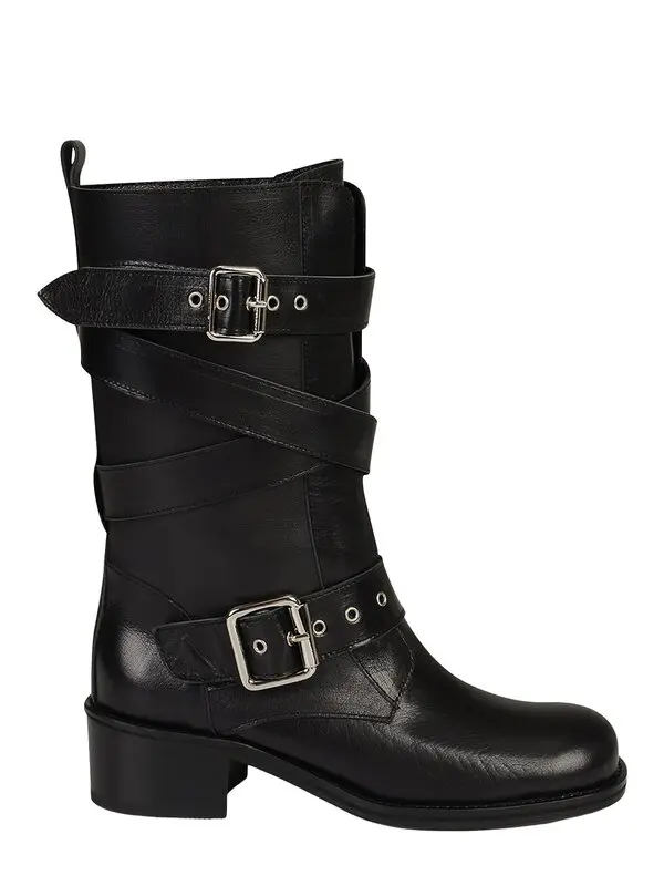 SALONDEJU Belted Midi Boots - Black