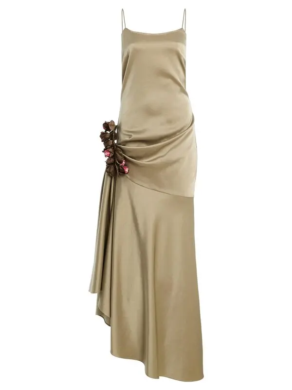 Alejandra Alonso Rojas Draped Satin Gown - Green