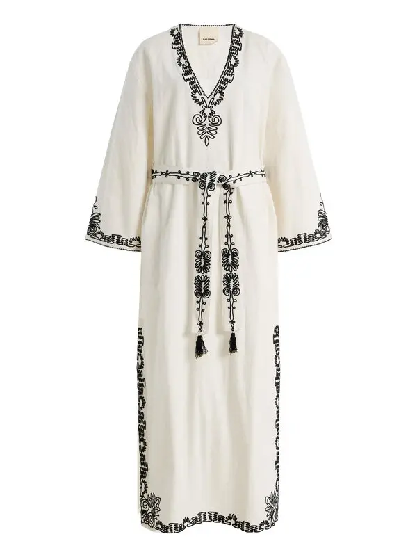 ILIO NEMA Celeus Dori-embroidered Cotton Caftan - Black/white