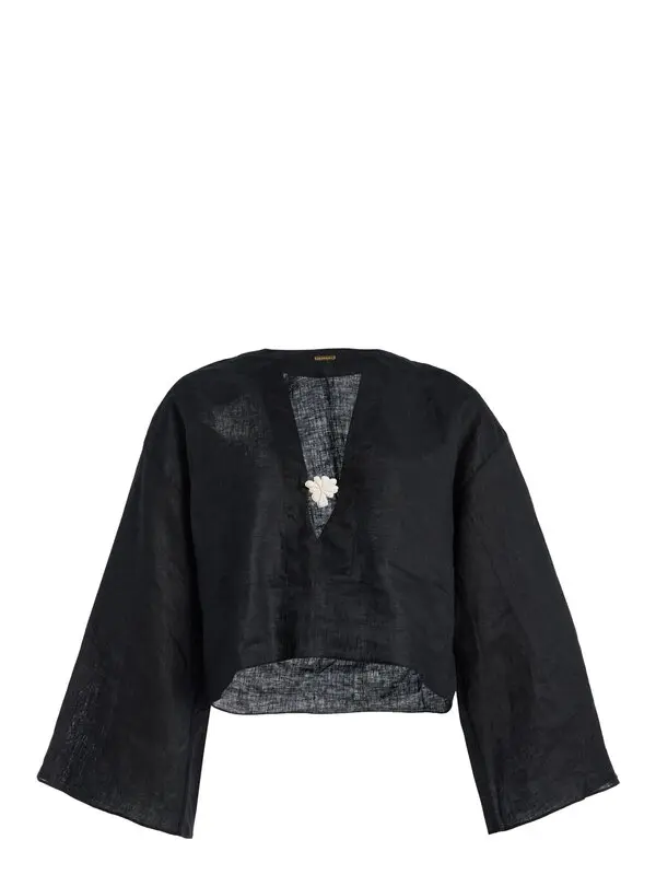 CALA DE LA CRUZ Sassari Linen Top - Black