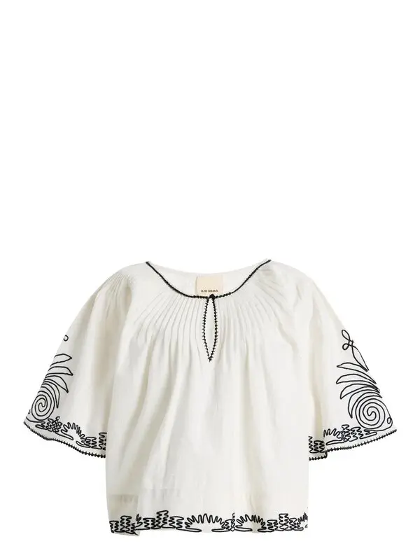 ILIO NEMA Calliope Dori-embroidered Cotton Top - Black/white