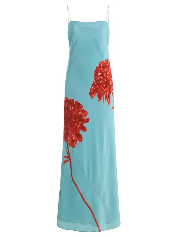 Sir The Label Amelie Silk Maxi Slip Dress - Blue
