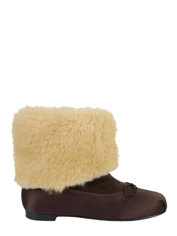 SALONDEJU Fur Boots With Ribbon - Brown