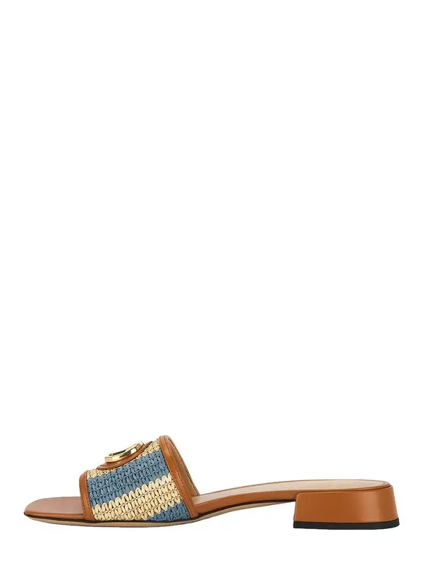Valentino Garavani Vlogo Signature Slide - Naturale Azzurro & Roasted Pecan