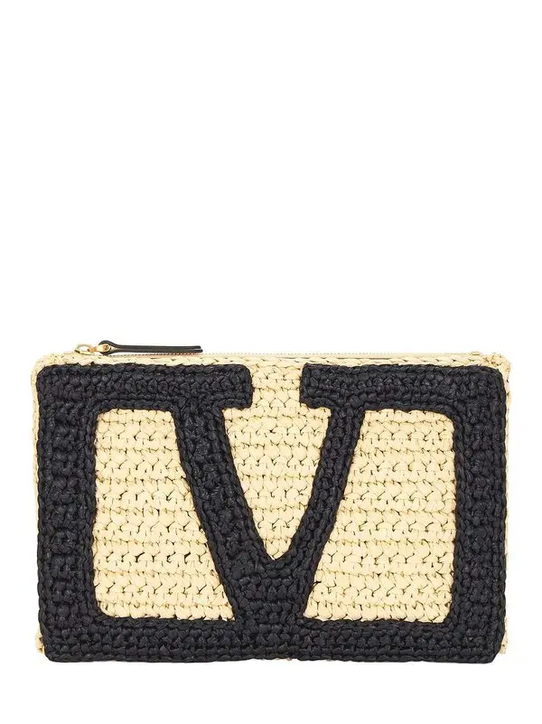 Valentino Garavani Viva Superstar Crochet Medium Flat Pouch - Naturale Nero