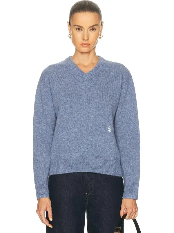 SPORTY & RICH Src Cashmere V-neck Sweater - Colony Blue