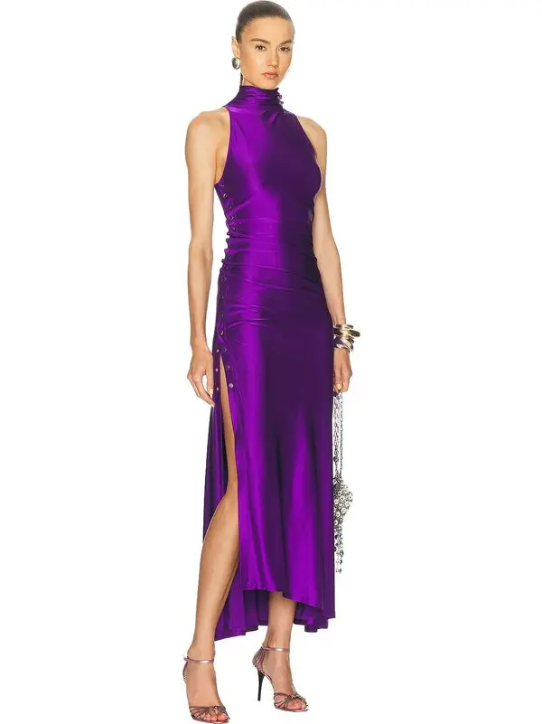 Rabanne Turtleneck Satin Dress - Violet