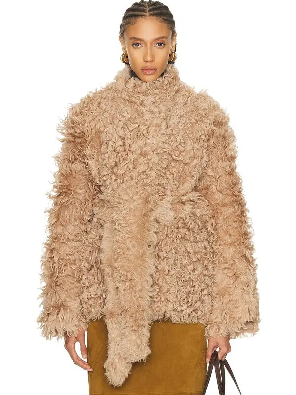 Nour Hammour Elsa Shearling Coat - Antique Nude