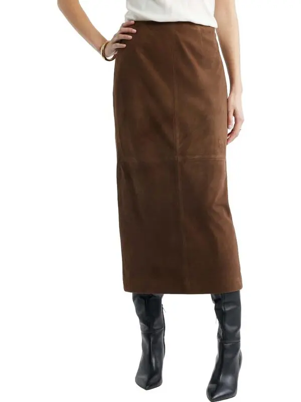 Nordstrom Midi Suede Skirt - Brown Drum