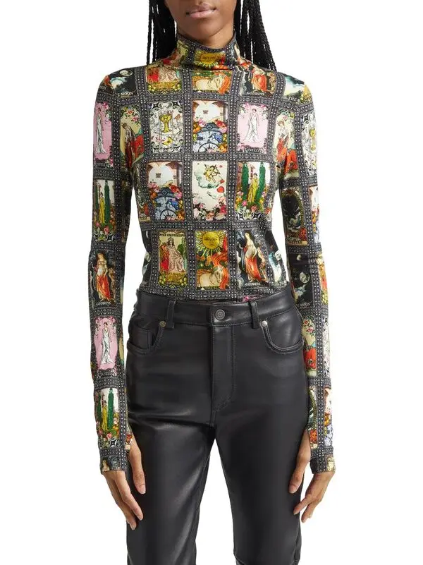 Alice + Olivia Delaina Mock Neck Mesh Top - Enchanted Tarot