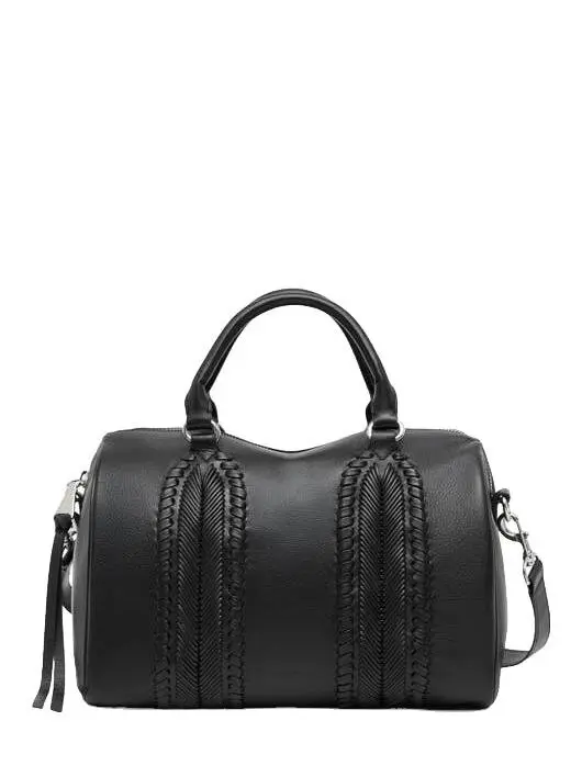 AIMEE Leather Satchel With Whipstitching - Black