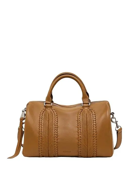 AIMEE Leather Satchel With Whipstitching - Latte