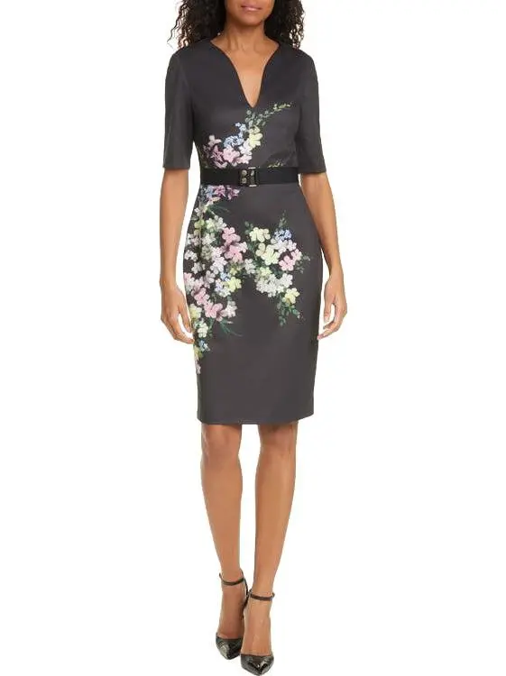 Ted Baker London Floral Body-con Dress - Black