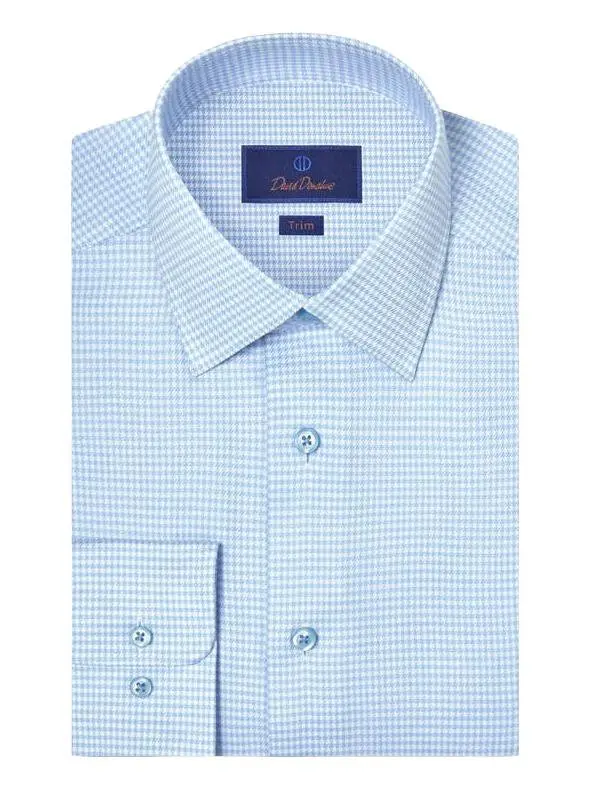 David Donahue Trim Fit Microcheck Stretch Cotton Twill Dress Shirt - Sky/white