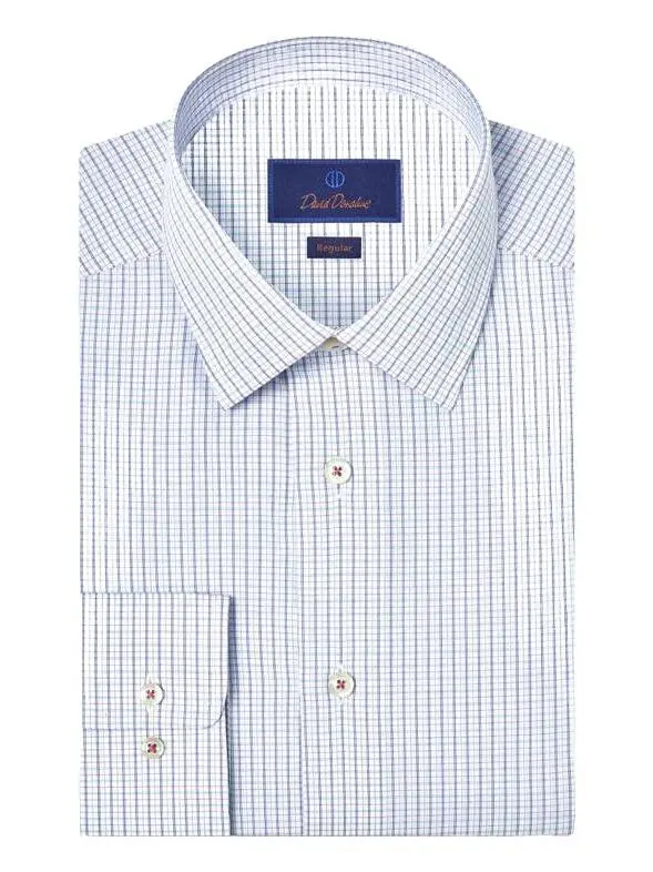 David Donahue Regular Fit Check Cotton Dobby Dress Shirt - White/berry
