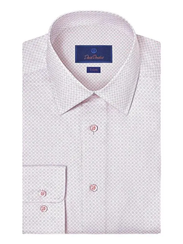 David Donahue Trim Fit Geometric Print Cotton Dress Shirt - White/pink