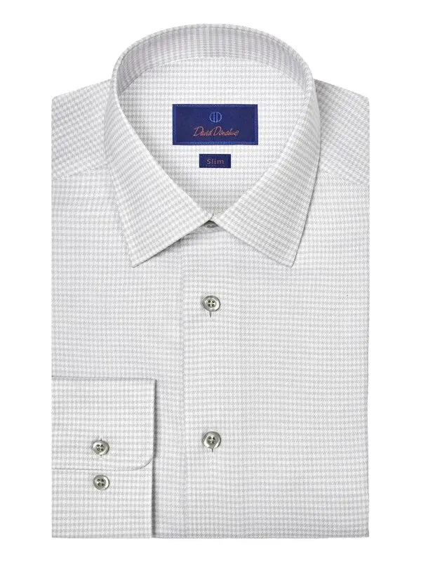 David Donahue Slim Fit Microcheck Stretch Cotton Twill Dress Shirt - Pearl/white