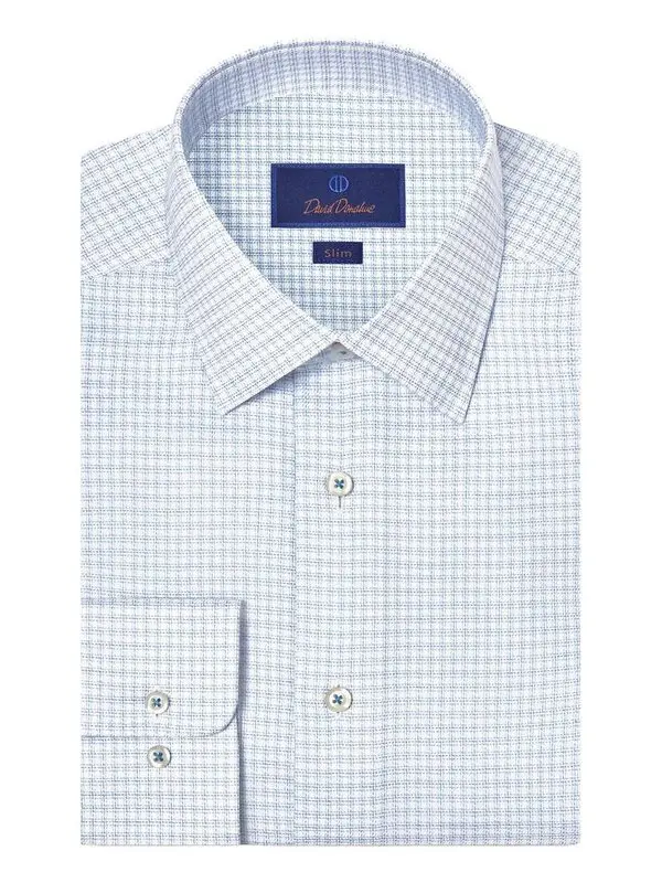 David Donahue Slim Fit Microcheck Stretch Cotton Twill Dress Shirt - White/blue