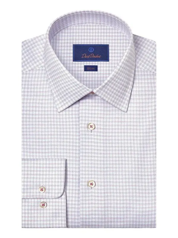 David Donahue Slim Fit Microcheck Stretch Cotton Twill Dress Shirt - White/berry