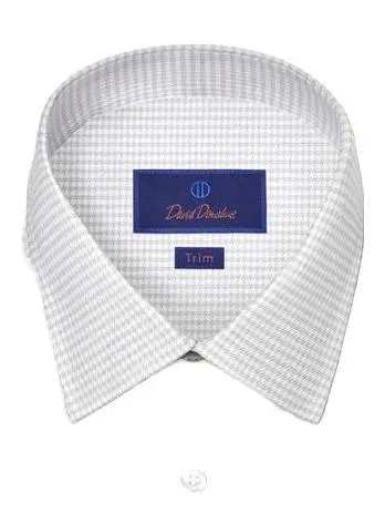 David Donahue Trim Fit Microcheck Stretch Cotton Twill Dress Shirt - Pearl/white