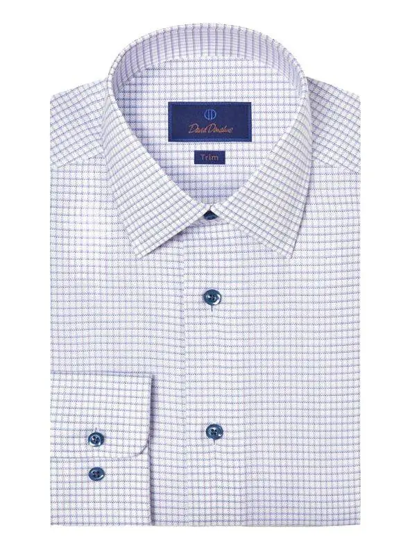 David Donahue Trim Fit Check Cotton Dobby Dress Shirt - White/berry