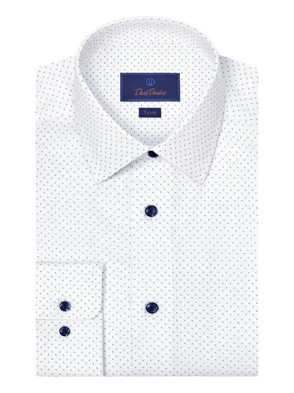 David Donahue Trim Fit Geometric Dot Print Stretch Cotton Dress Shirt - White/navy