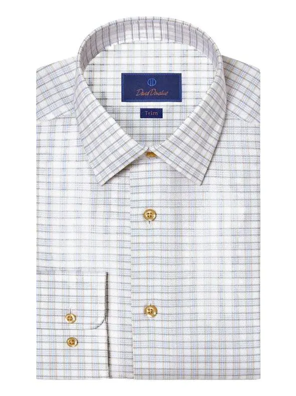 David Donahue Trim Fit Check Cotton Dobby Dress Shirt - White/dune