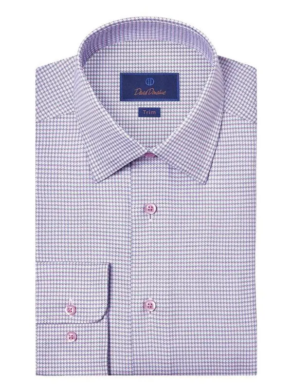 David Donahue Trim Fit Microcheck Cotton Twill Dress Shirt - White/pink