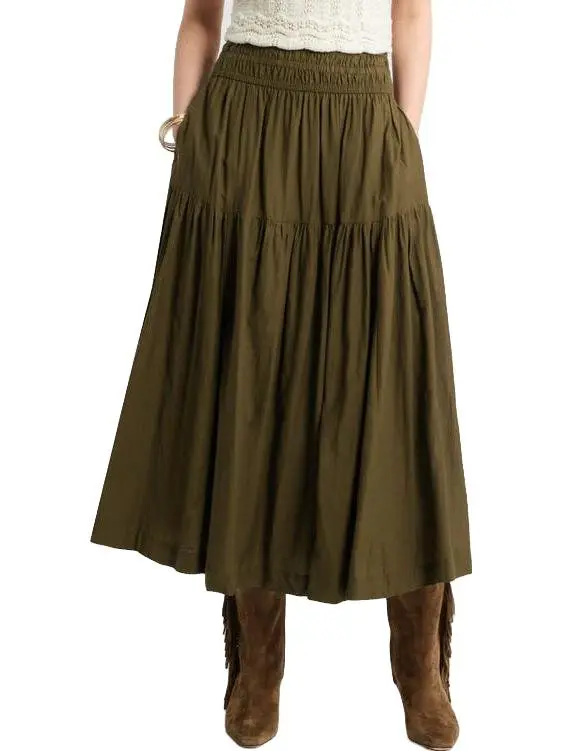Treasure & Bond Cotton Maxi Skirt With Smocked Waist - Olive Dark