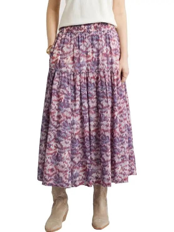 Treasure & Bond Cotton Maxi Skirt With Smocked Waist - Pink- Blue Daisy Tapestry