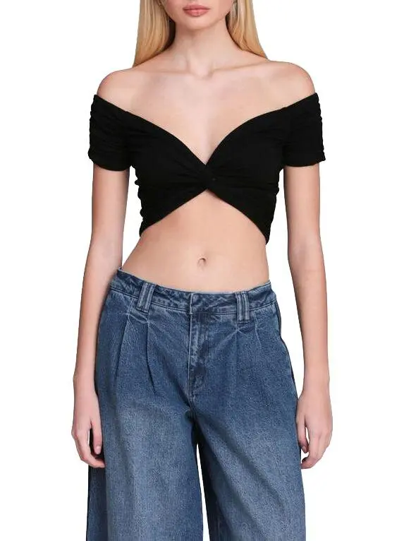 Avec Les Filles Off-the-shoulder Crop Top - Black