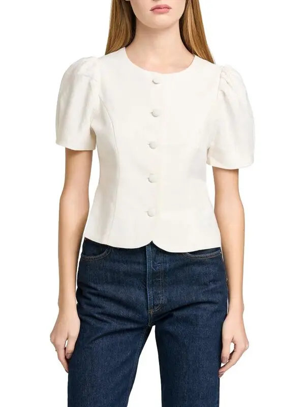 WAYF Blair Button-front Linen-blend Top - Ivory