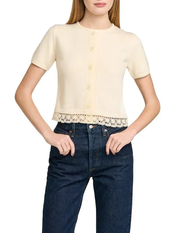 WAYF Carine Lace Trim Button-front Cardigan - Cream