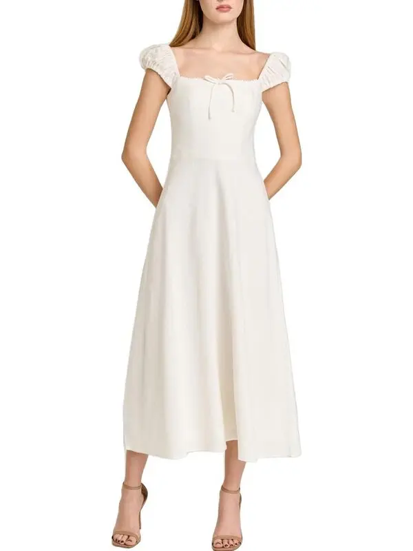 WAYF Carina Cap Sleeve Linen-blend Maxi Dress - Ivory