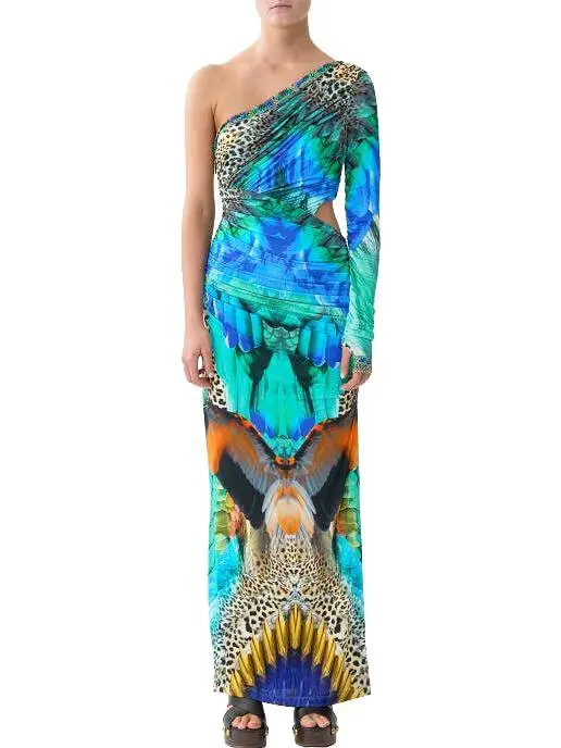 Camilla One Shoulder Jersey Cut Out Dress - Jungle Flight