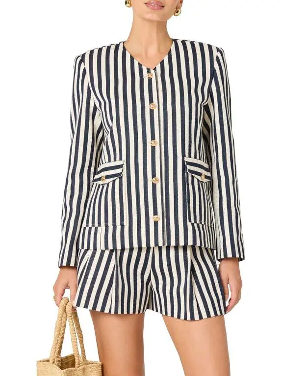 Astr The Label Danae Stripe Denim Jacket - Cream Navy Stripe