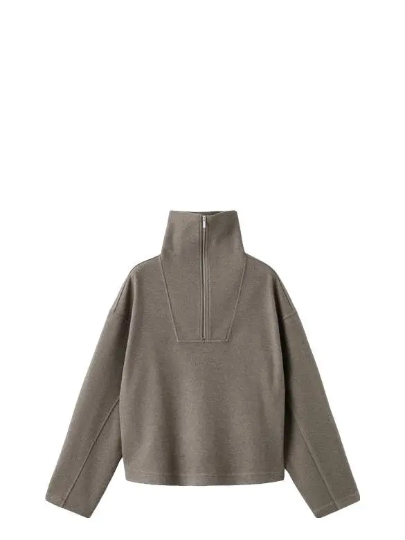 Mango Half Zip Turtleneck Sweatshirt - Medium Brown