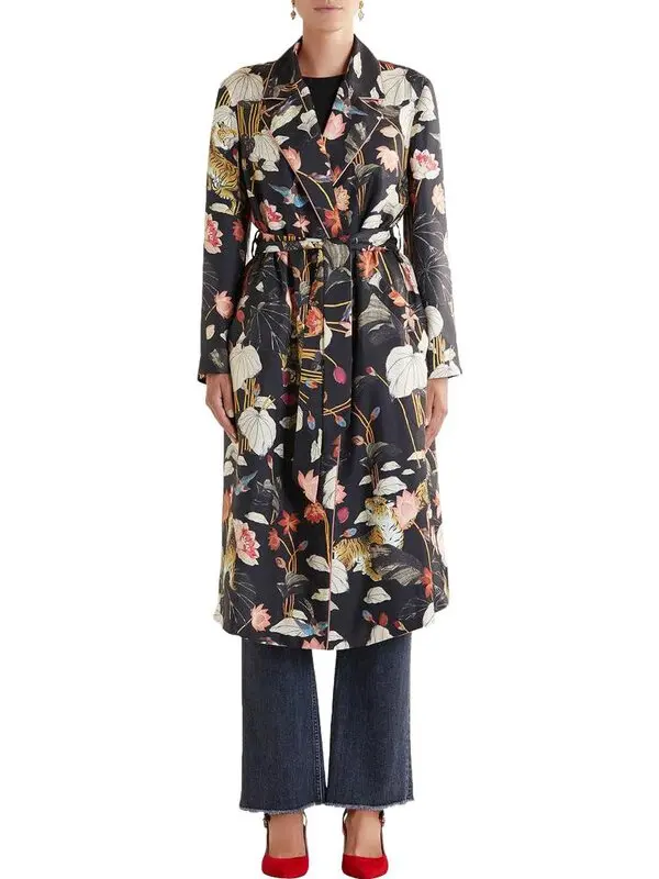 Etro Floral Print Silk Duster - Black