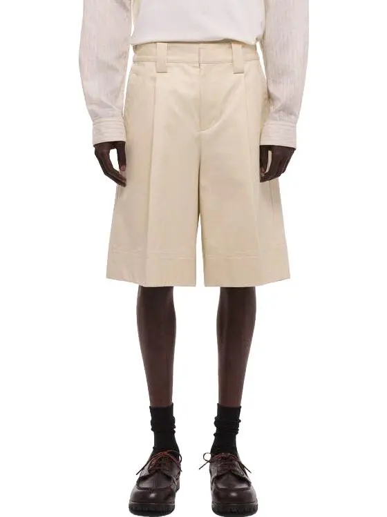 Helmut Lang Relaxed Fit Pleat Front Chino Shorts - Oatmeal