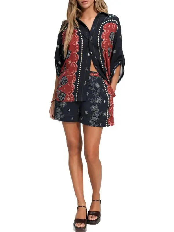 Agua Bendita Printed Cover-up Shorts - Black
