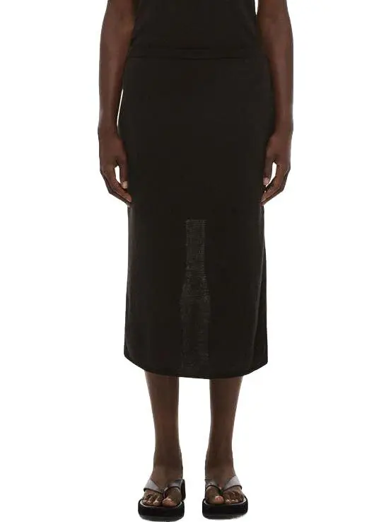 Helmut Lang Merino Wool Blend Midi Sweater Skirt - Dark Brown