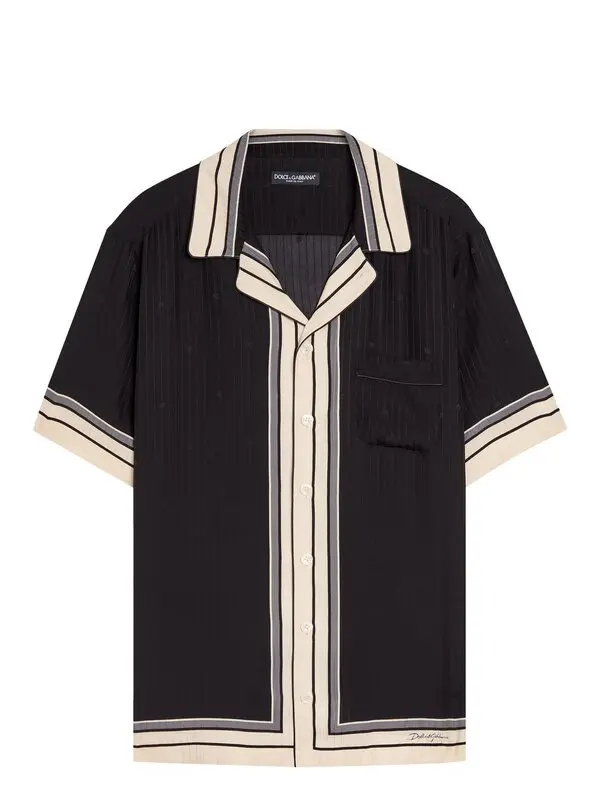 Dolce & Gabbana Striped Logo-jacquard Silk Shirt - Black