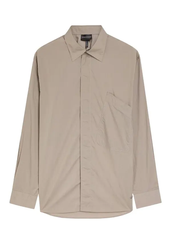 Emporio Armani Logo-embroidered Cotton-poplin Shirt - Taupe