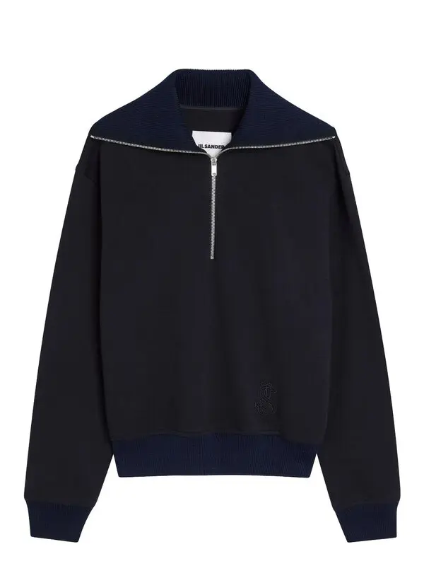 JIL SANDER Half-zip Cotton Polo Sweatshirt - Navy